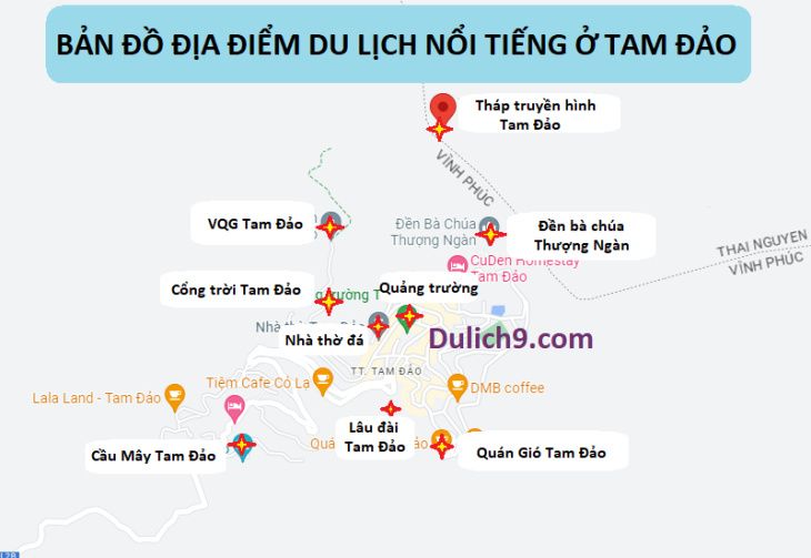 Bản đồ du lịch Tam Đảo qua hình ảnh về vị trí các điểm thăm quan - Mytour