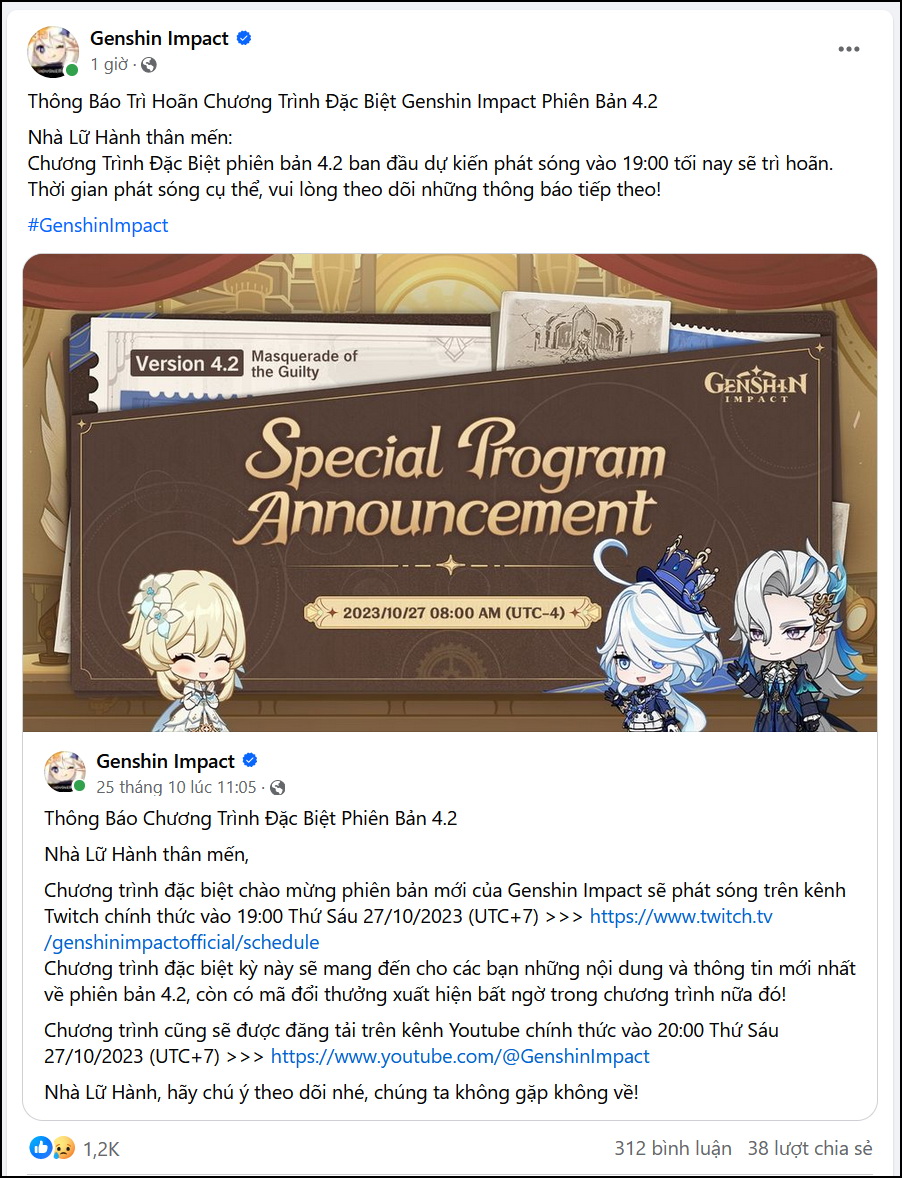 miHoYo đột ngột thông báo hoãn buổi livestream Genshin Impact 4.2, mang ...