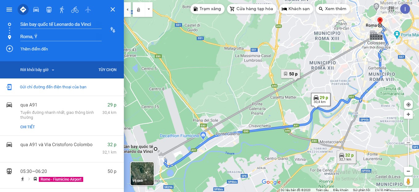 Cách xa bao nhiêu từ sân bay quốc tế Rome-Fiumicino đến trung tâm thủ ...