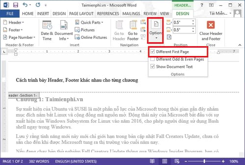 Cách trình bày Header, Footer độc đáo từng chương trong Word
