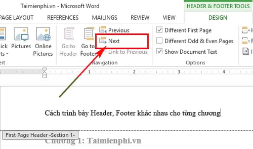 Cách trình bày Header, Footer độc đáo từng chương trong Word