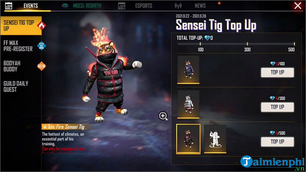 Bí quyết nhận Sensei Tig miễn phí trong Free Fire
