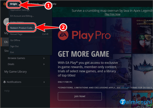 Bí quyết nhập Mã Game trên Origin, Kích hoạt Redeem Key Origin