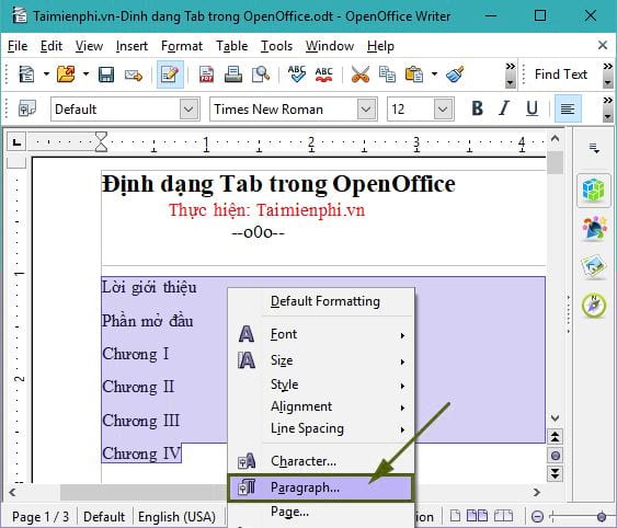 Hướng dẫn sử dụng tab trong OpenOffice