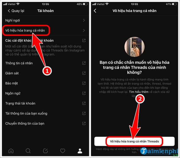 Hướng dẫn vô hiệu hóa Threads, xóa tài khoản Threads Instagram