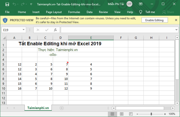 Cách vô hiệu hóa Enable Editing khi mở Excel 2019