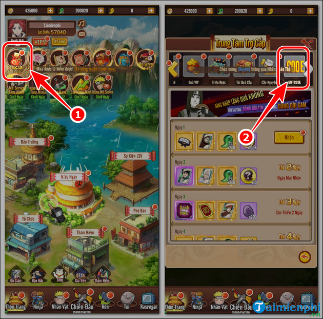 Code mới nhất Truyền Nhân Làng Lá MGP, nhập code nhận Ngọc, Set Trang Bị Vàng