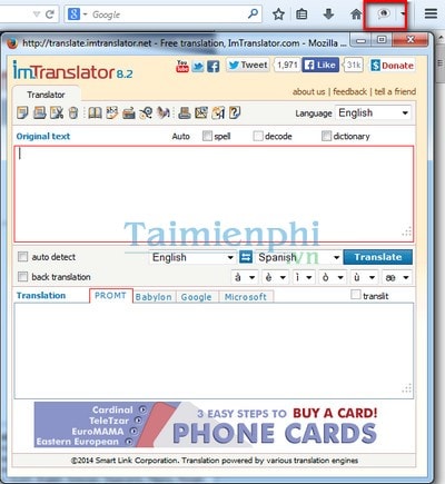 Biến đổi ngôn ngữ trên Firefox và Google Chrome với công cụ ImTranslator