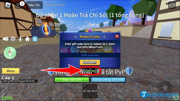 Nhập Mã Code Blox Fruit 11/2023 phiên bản 20 và cách nhập Giftcode