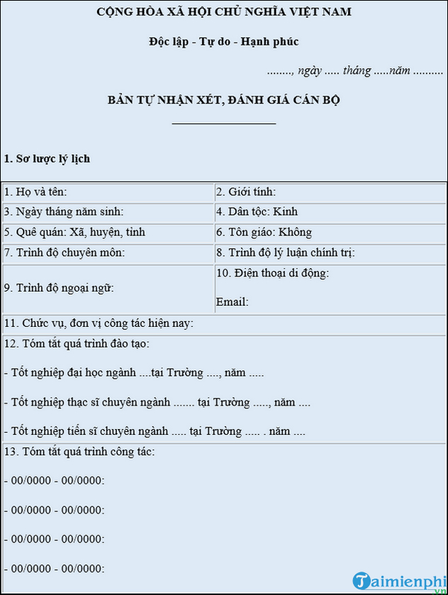 4 Bản Tự Nhận Xét Đánh Giá Cá Nhân với Xếp Loại Viên Chức, Cán Bộ, Đảng Vi