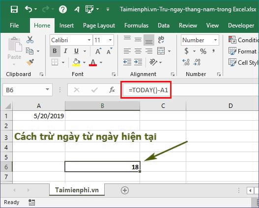 Phương pháp trừ ngày, tháng, năm trong Excel 2016, 2019, 2013, 2010, 2007
