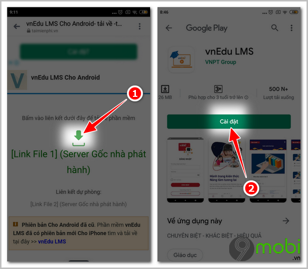 Cách tải tài liệu học tập từ vnEdu LMS cho điện thoại iPhone, Android