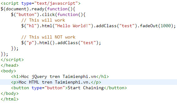 Chuỗi Phương Thức Chaining trong jQuery: Ý Nghĩa và Minh Họa