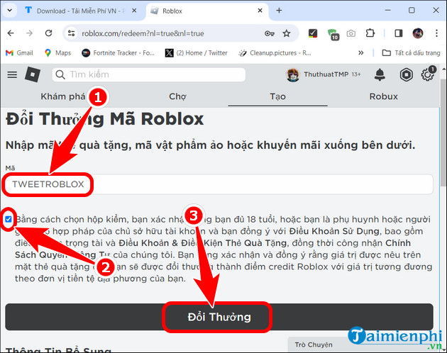 Cách nhập Mã Roblox trên điện thoại máy tính PC, Laptop