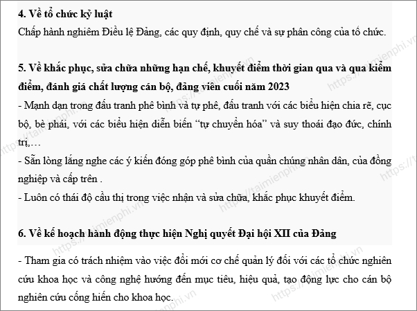 Cam kết tu dưỡng rèn luyện phấn đấu năm 2023 của Đảng viên
