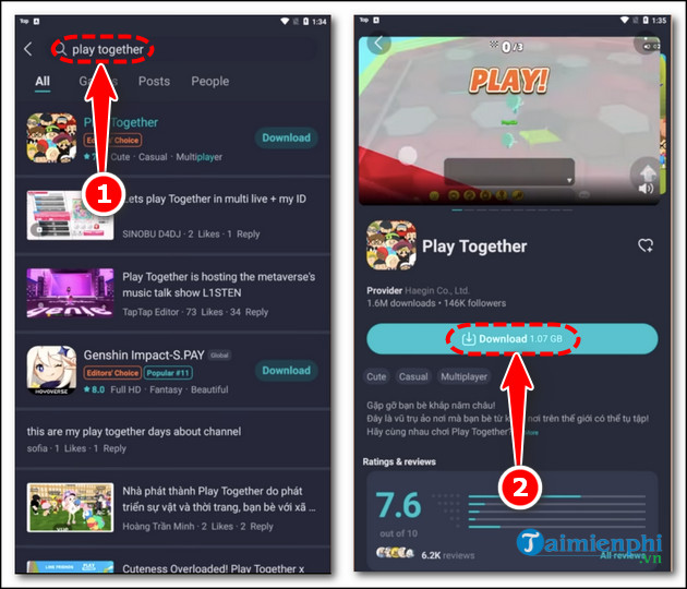 Cách tải Play Together Taptap trên Android và iOS