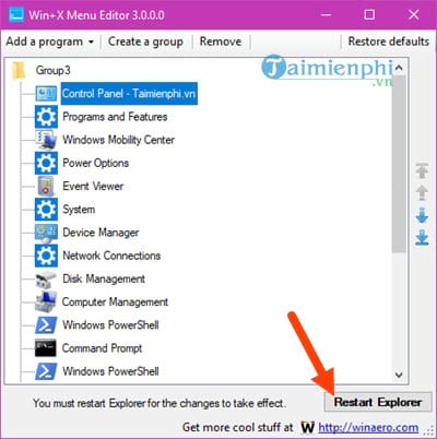 Cách thêm Control Panel vào Power Menu trên Windows 10 bằng Win X Menu Edit