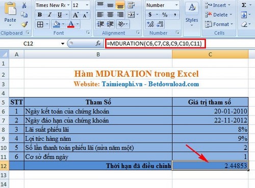 Hàm MDURATION trong Excel: Hướng Dẫn và Ví dụ