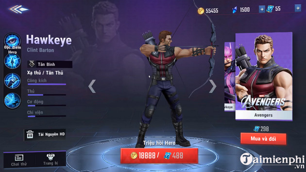 Bí mật nhận tướng Hawkeye miễn phí trong MARVEL Super War