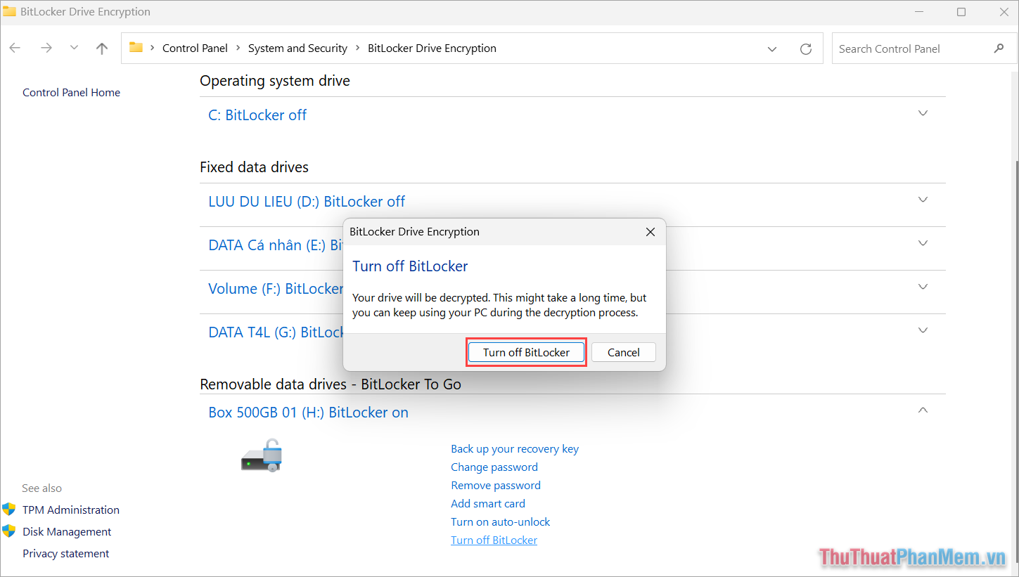 Bí quyết vô hiệu hóa BitLocker trên Windows 11