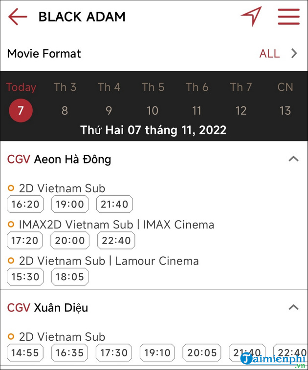CGV movie schedule, keeping you updated on film screening times at C