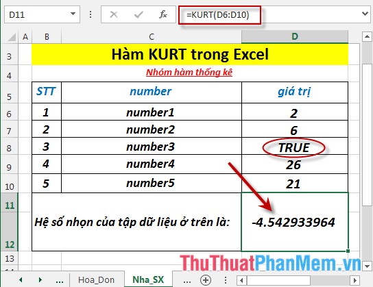 KURT Function - Returns the kurtosis coefficient of a dataset in Excel.