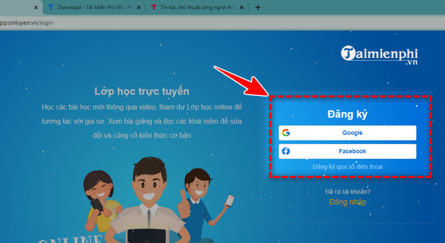 Creating an Onluyen.vn account, registering for the online learning app