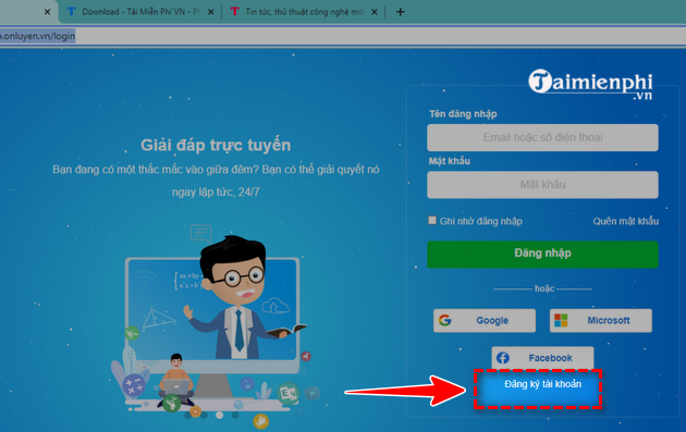 Creating an Onluyen.vn account, registering for the online learning app