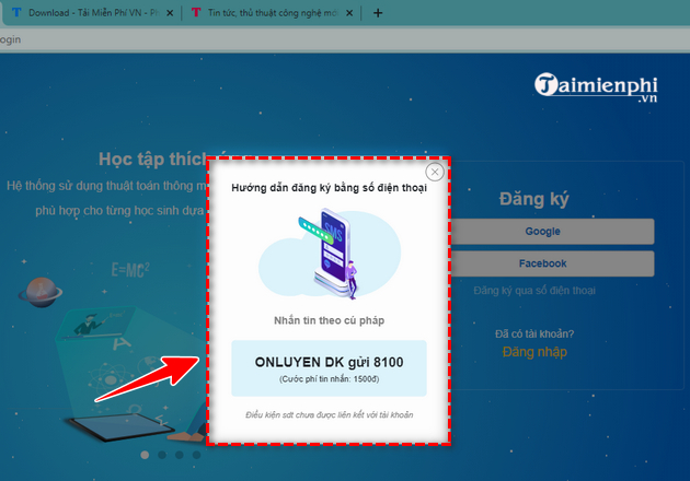 Creating an Onluyen.vn account, registering for the online learning app