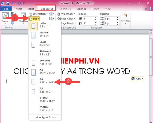 Selecting A4 Paper Size in Word 2019, 2016, 2013, 2010, 2007, 2003