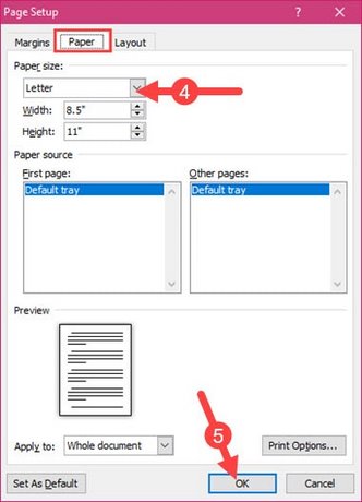 Selecting A4 Paper Size in Word 2019, 2016, 2013, 2010, 2007, 2003