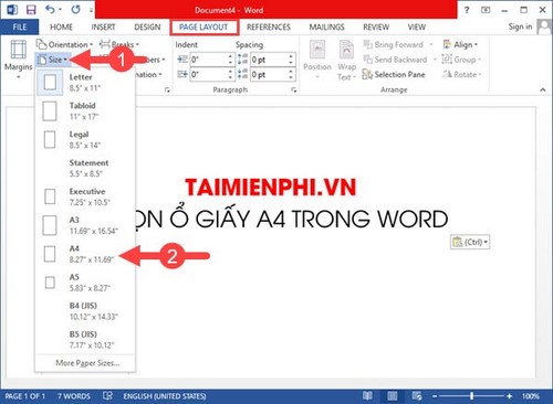Selecting A4 Paper Size in Word 2019, 2016, 2013, 2010, 2007, 2003
