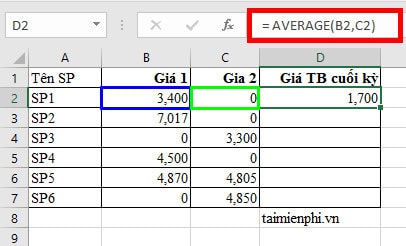 Calculate the average value for 2 columns in Excel
