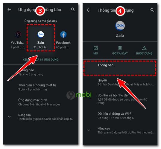 Turning off Zalo Notifications on Android