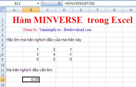The MINVERSE function, which returns the inverse matrix of a given matrix