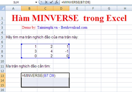 The MINVERSE function, which returns the inverse matrix of a given matrix