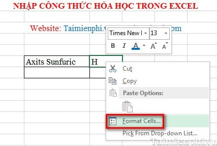 Enter chemical formulas in Excel, insert chemical formulas into worksheet E