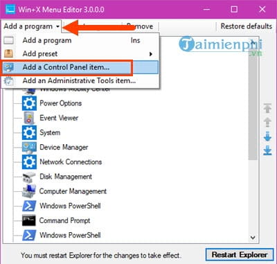 Adding Control Panel to Windows 10 Power Menu using Win X Menu Edit