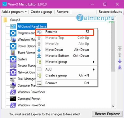 Adding Control Panel to Windows 10 Power Menu using Win X Menu Edit