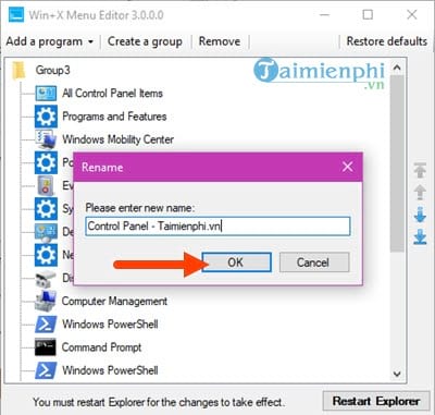 Adding Control Panel to Windows 10 Power Menu using Win X Menu Edit