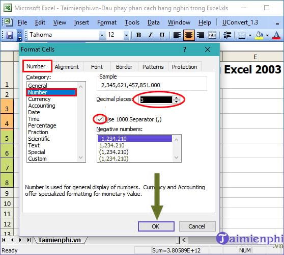 How to Display Thousand Separators in Excel 2003