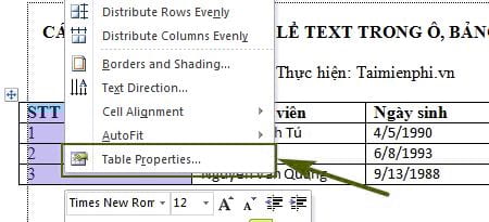 Adjusting Width and Aligning Text in Cells and Tables in Word