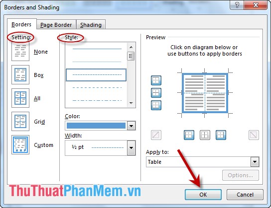 Formatting Borders and Background for Tables in Word