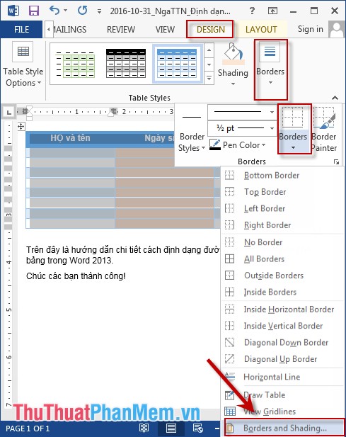 Formatting Borders and Background for Tables in Word
