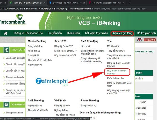 Canceling Card Payment Online with Vietcombank