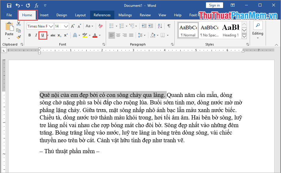 Underlining in Microsoft Word