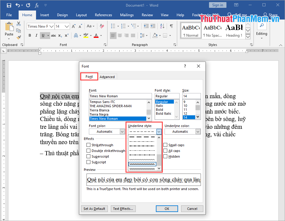 Underlining in Microsoft Word