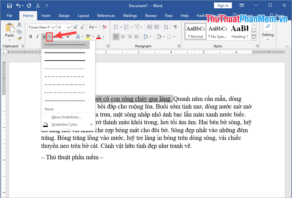 Underlining in Microsoft Word