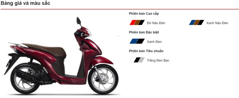 Xe máy Honda Vision 2022 có bao nhiêu màu sắc?