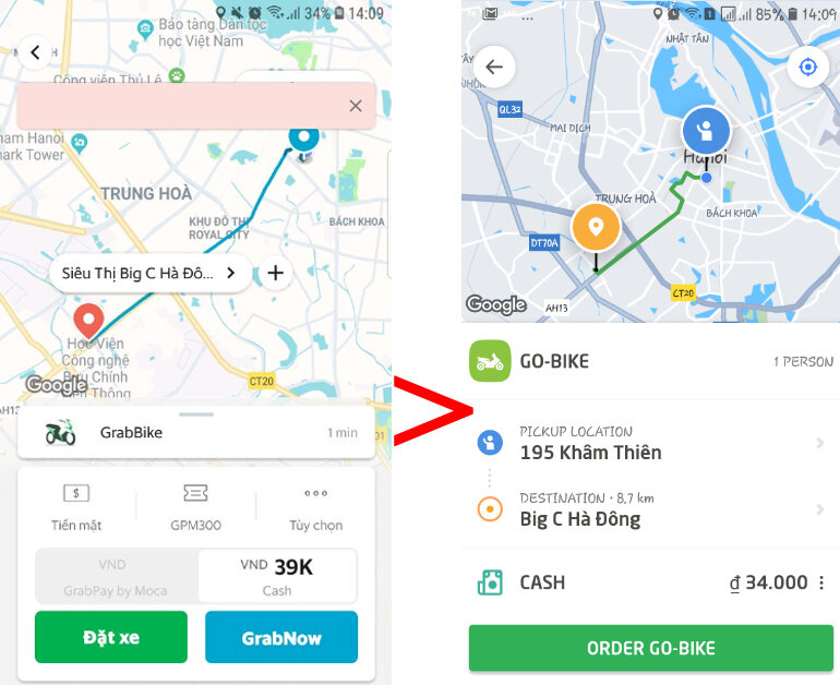 Comparing fare rates between Grab and Go-Viet ride-hailing services ...